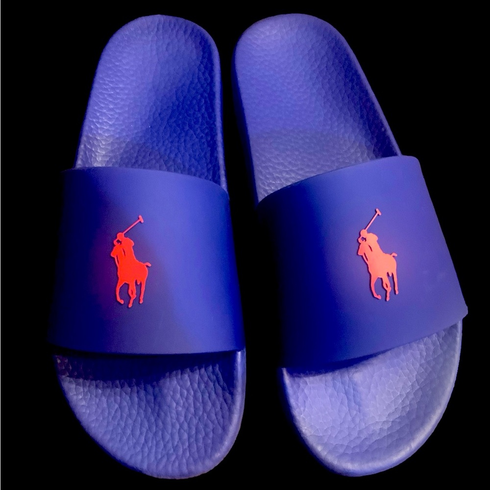 New! Mens Royal Blue Ralph Lauren Polo Slides - Gem